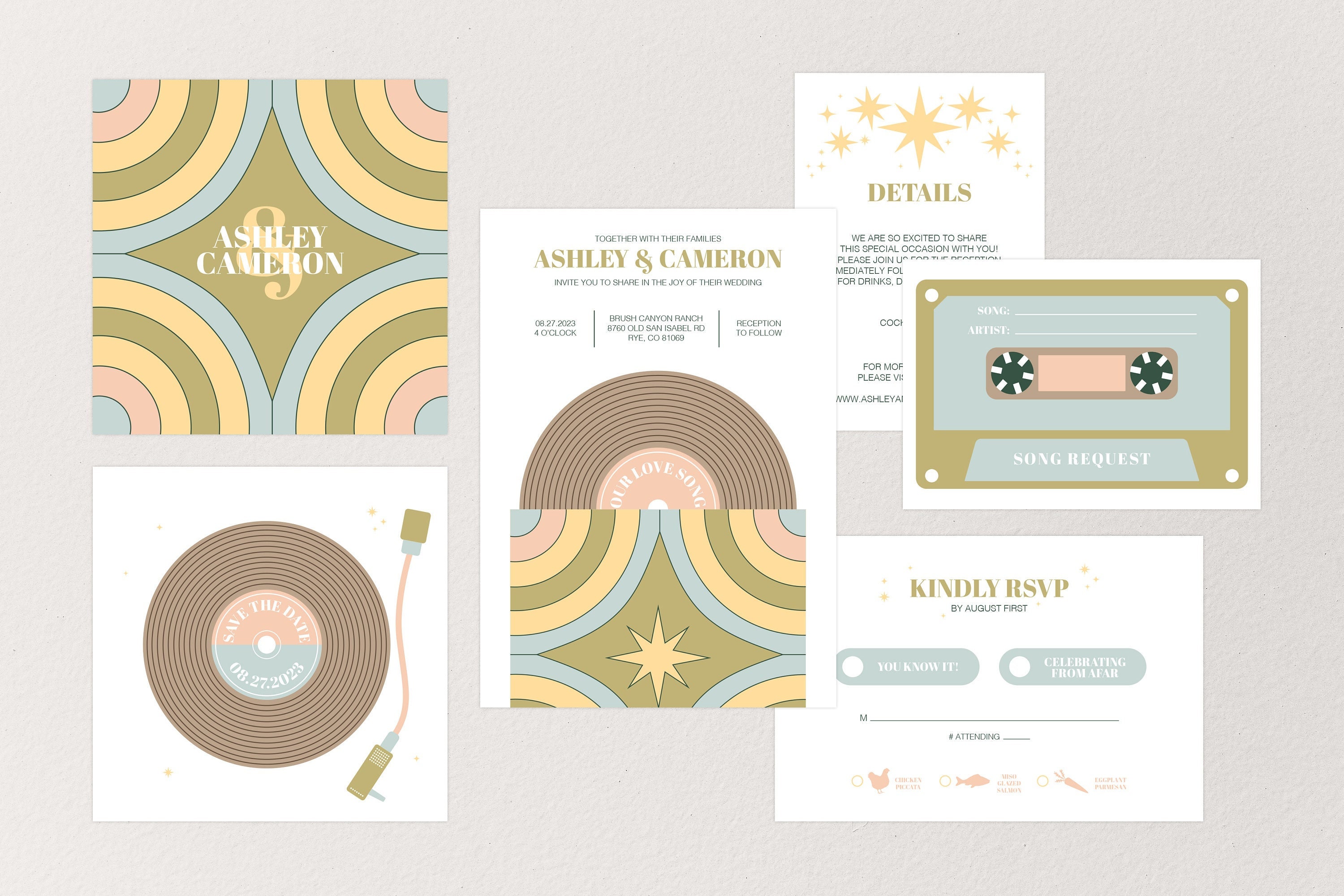 Printable Funky Retro Record Player Wedding Invitation Suite, 70s ...