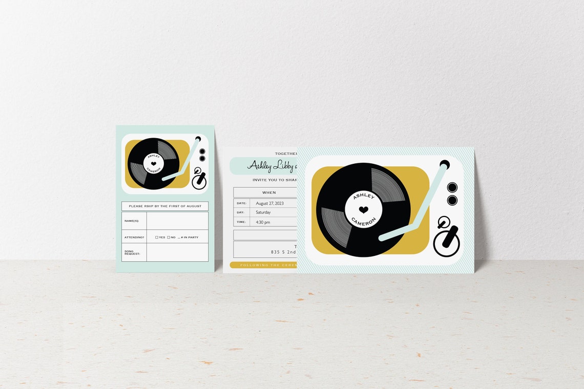 Printable Record Player Wedding Invitation, Retro Wedding Invitations ...