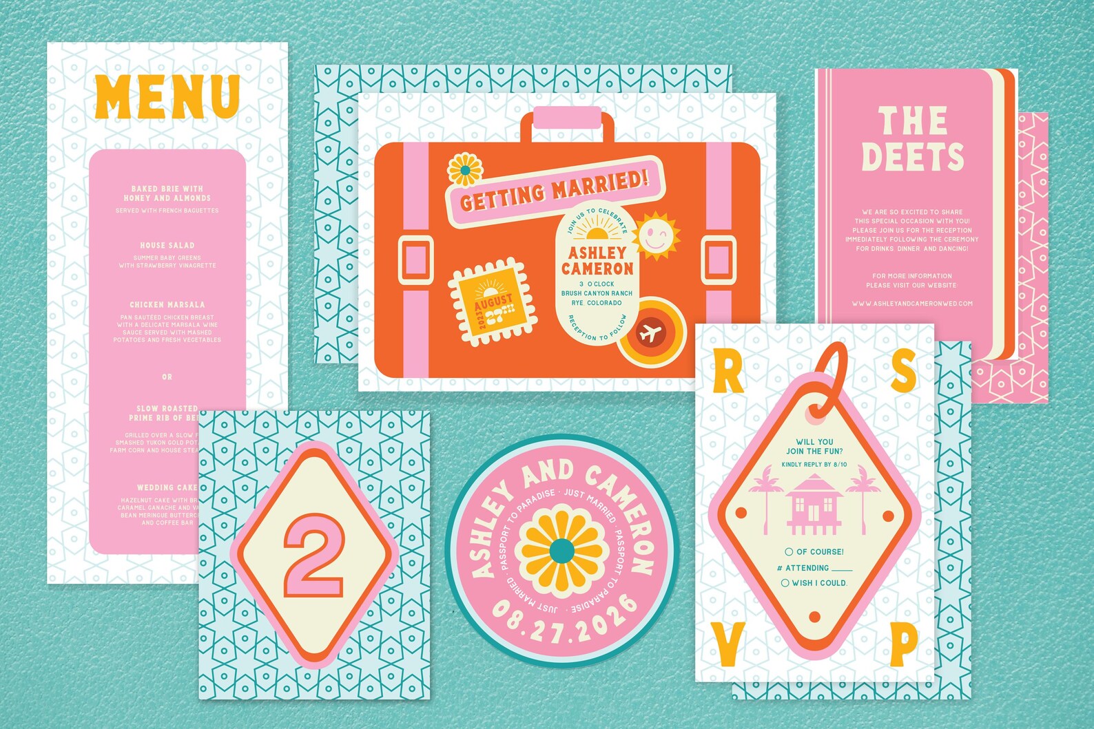 Printable Colorful Destination Wedding Invitation Suite, Beach Tropical ...