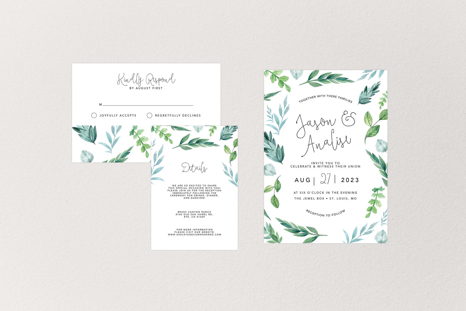 Printable Greenery Wedding Invitation Suite, Foliage Invite, Garden ...
