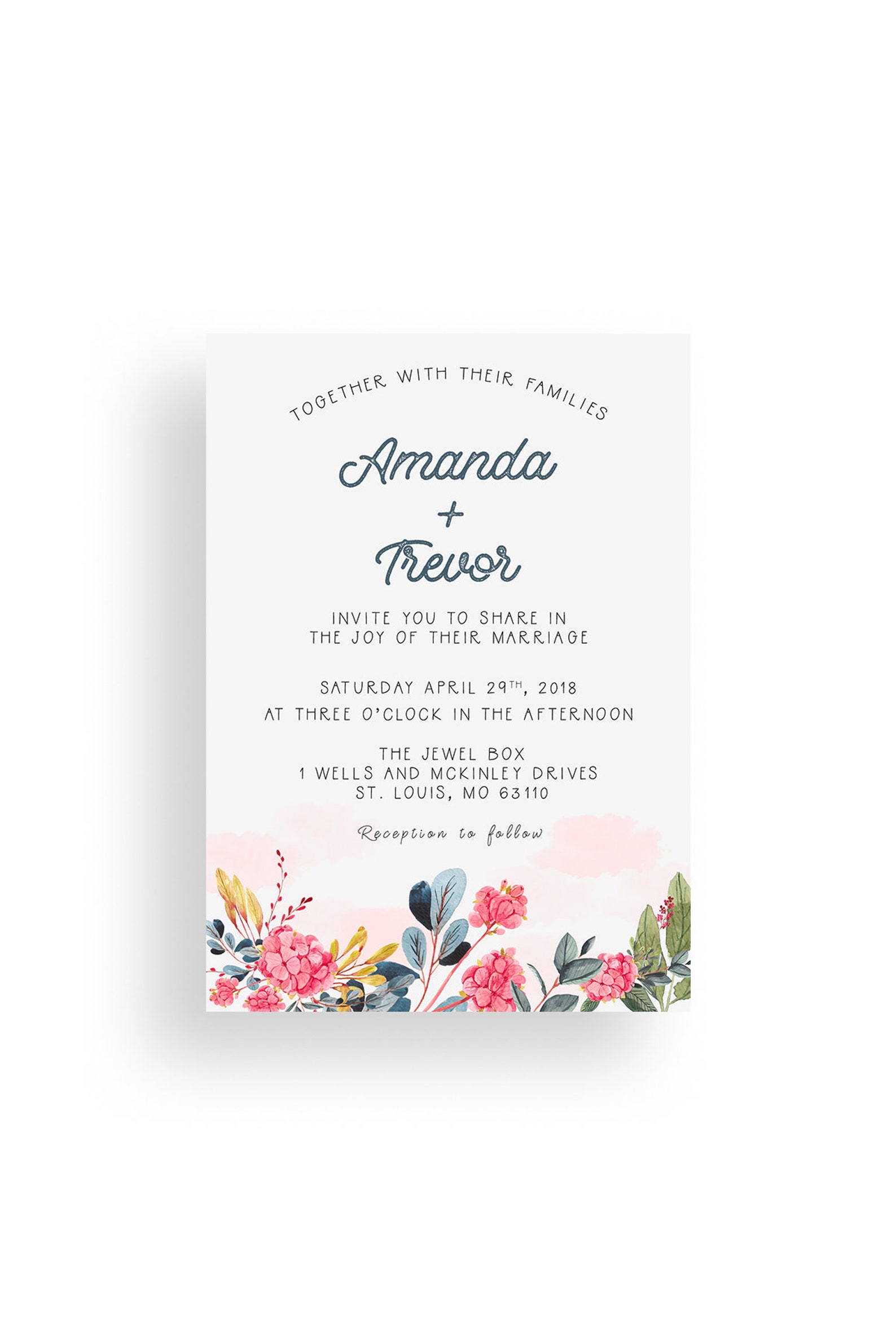 Printable Floral Wedding Invitation, Floral Wedding Invitations, Floral ...