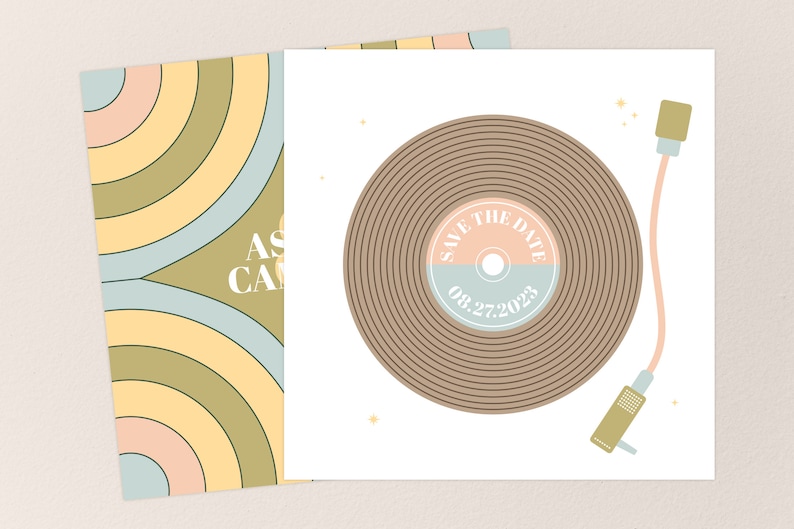 Printable Record Player Save the Date Card, Vintage Vinyl Music, Unique ...