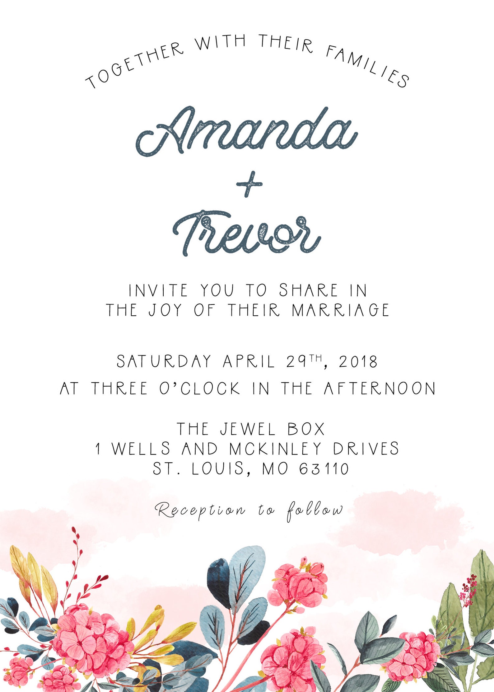 Printable Floral Wedding Invitation, Floral Wedding Invitations, Floral ...