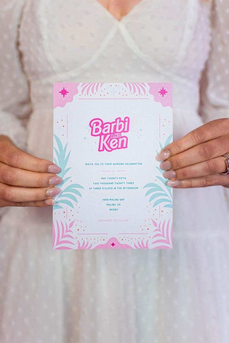 Printable Colorful Barbi Inspired Wedding Invitation Suite, Beach ...