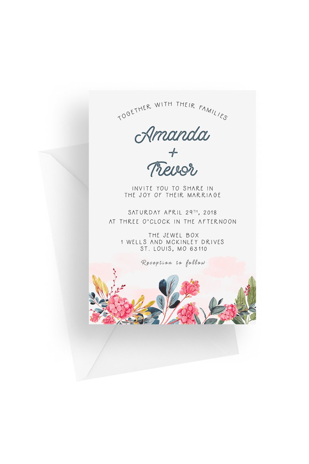 Printed Floral Wedding Invitation, Floral Wedding Invitations, Floral ...