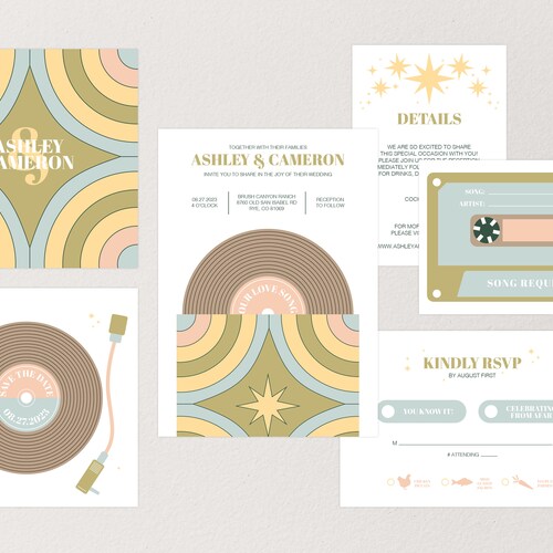 Printable Funky Retro Record Player Wedding Invitation Suite - Etsy