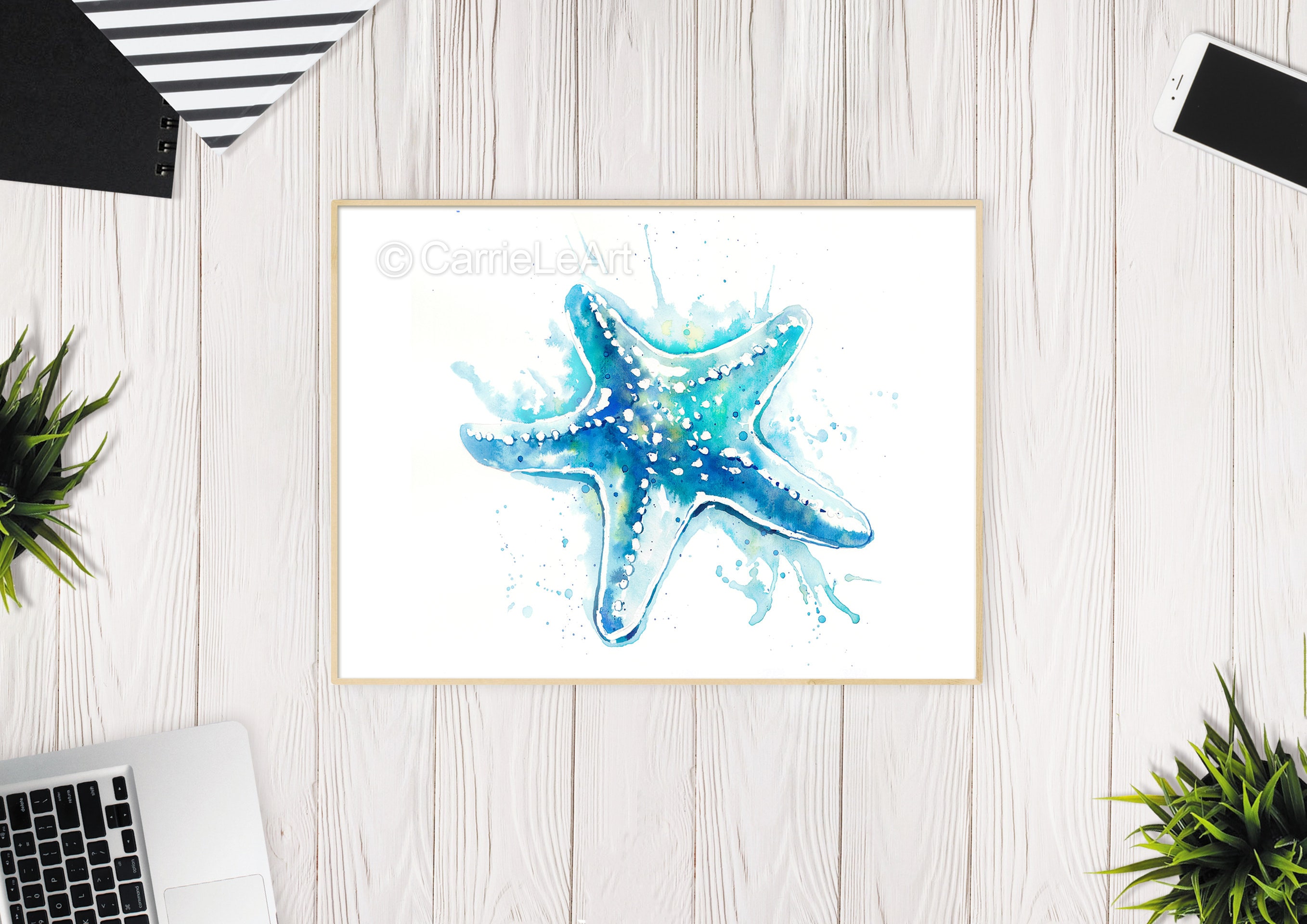 Blue Starfish Art Print, Starfish Wall Art, Ocean Art, Under the Sea ...
