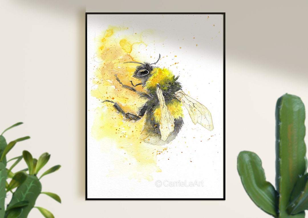 Original Watercolour Bumble Bee Painting, Bee Wall Art, White Tailed ...