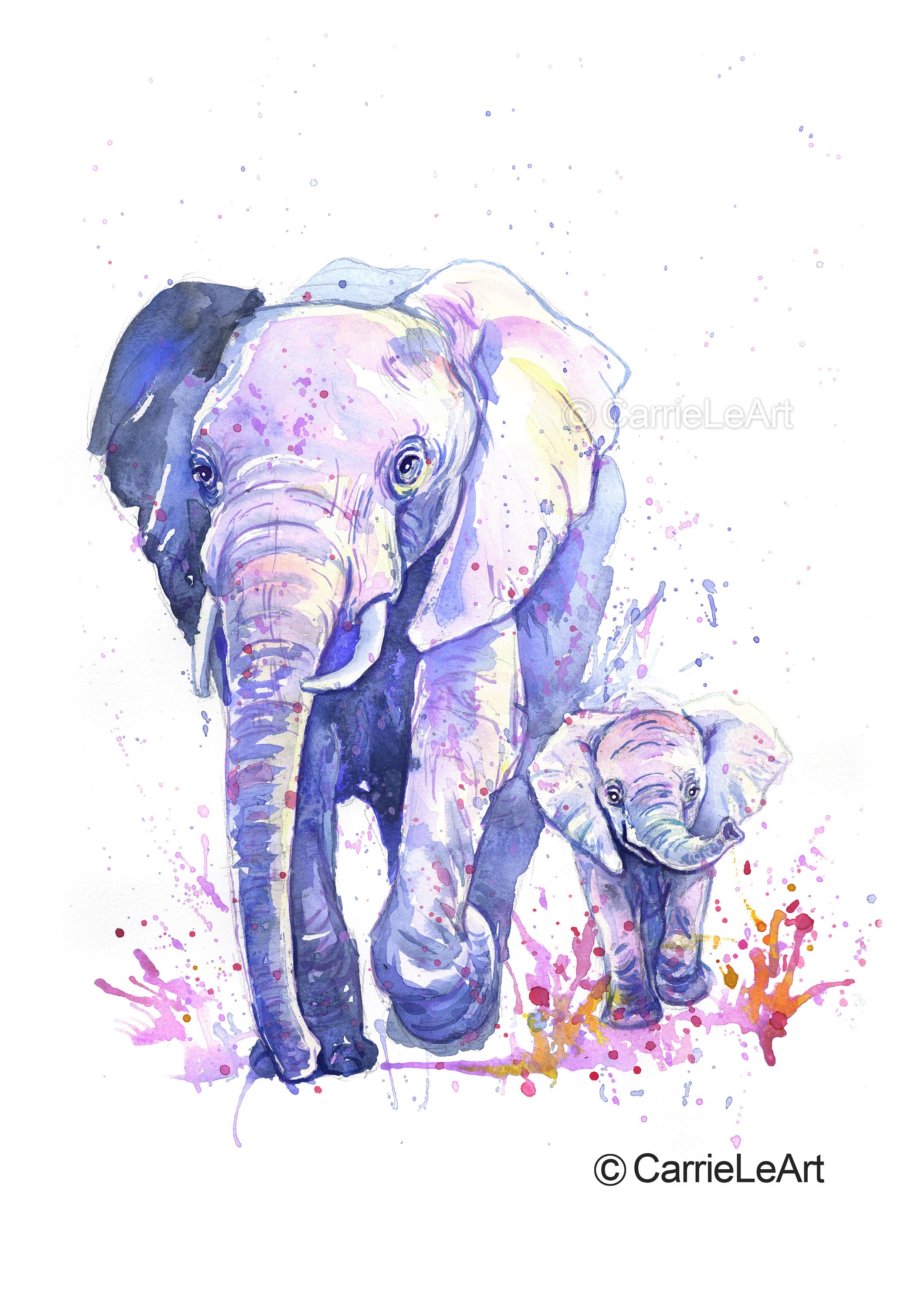 Watercolor Elephant Print Mother and Baby Elephant Painting - Etsy UK
