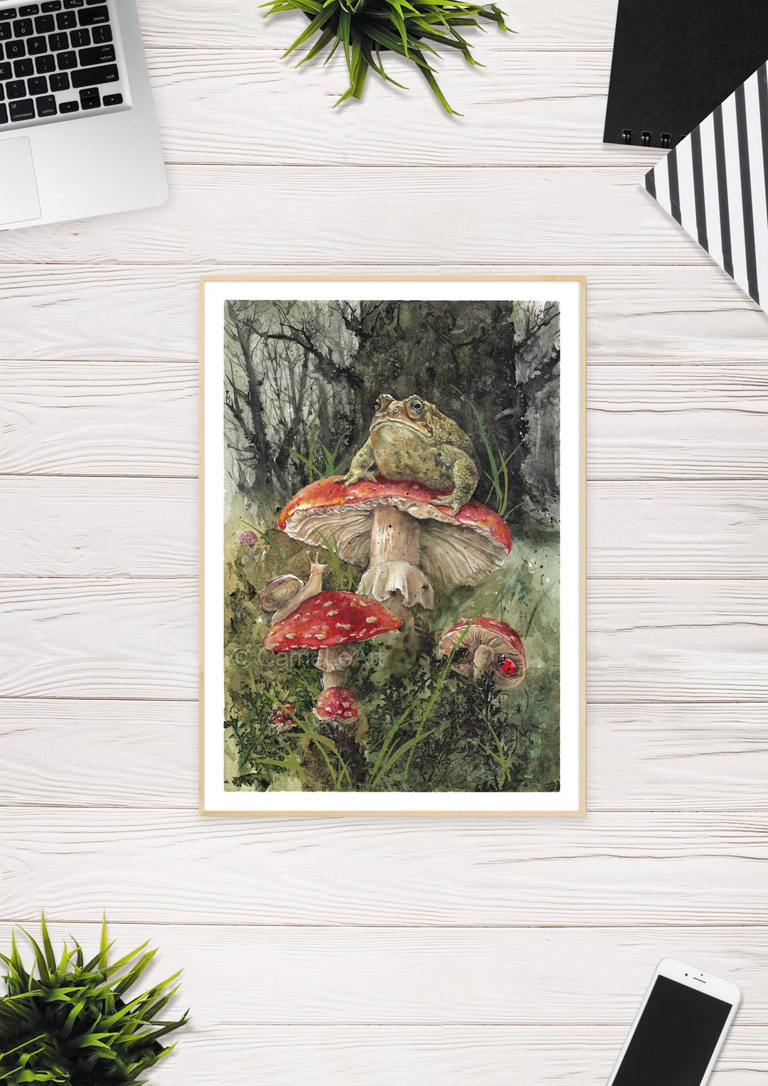 Watercolour Toad and Mushrooms Print, Swamp Painting, Toad Snail and ...
