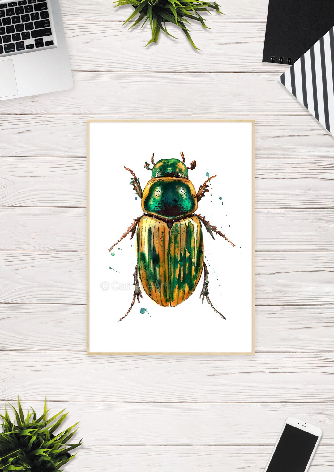 Dung Beetle Print, Watercolor Beetle, Beetle Painting, Insect ...