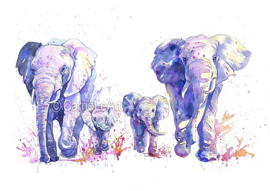 Elephant Family Print, Elephant Family Wall Decal, Elephant Family of 4 ...