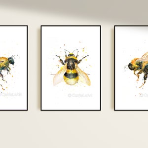 Bumble Bee Print Set of 3, Bee Prints, Insect Prints, Bee Watercolor ...