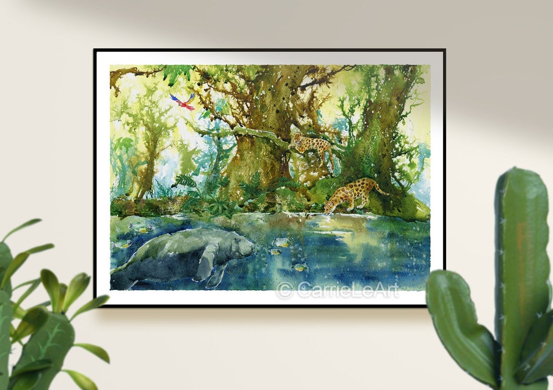 Amazon Rainforest Landscape, Botanical Print, Watercolour Jungle Poster ...