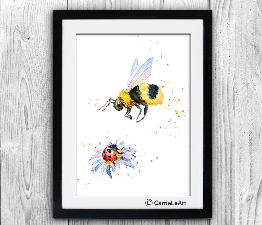 Bumble Bee Print Bee Print Bee and Ladybug Insect Print | Etsy