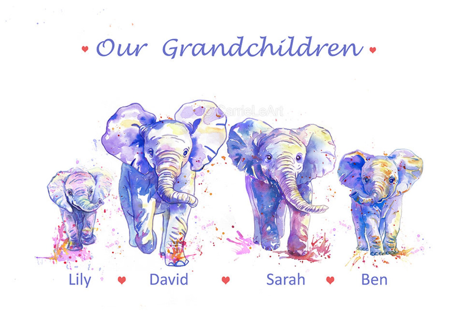 Personalised Watercolour Elephant Family Print Gift for Mum - Etsy
