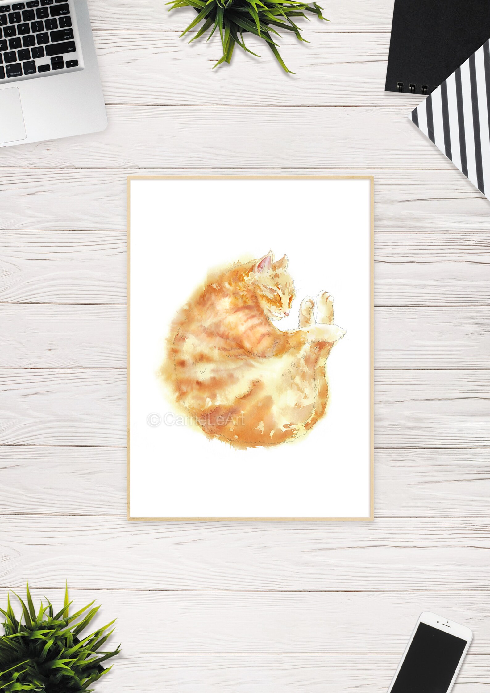 Orange Cat Watercolor Print Orange Tabby Painting Ginger | Etsy