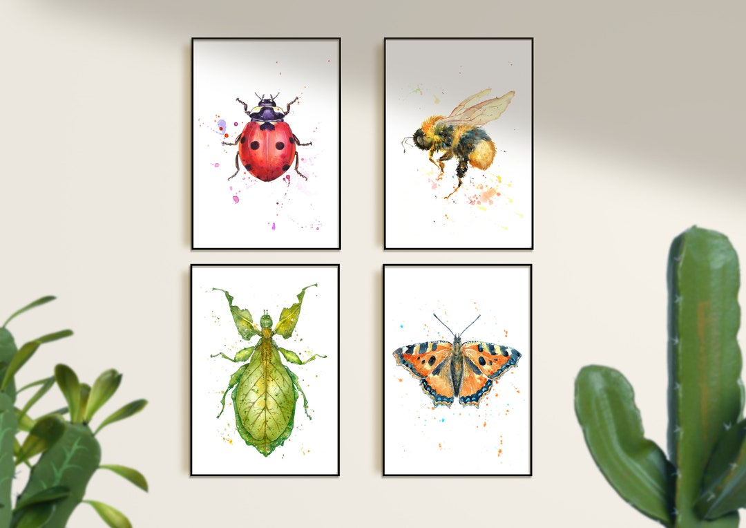 Custom Insects Set of 4, Insects Wall Decor, Insects Art Prints ...
