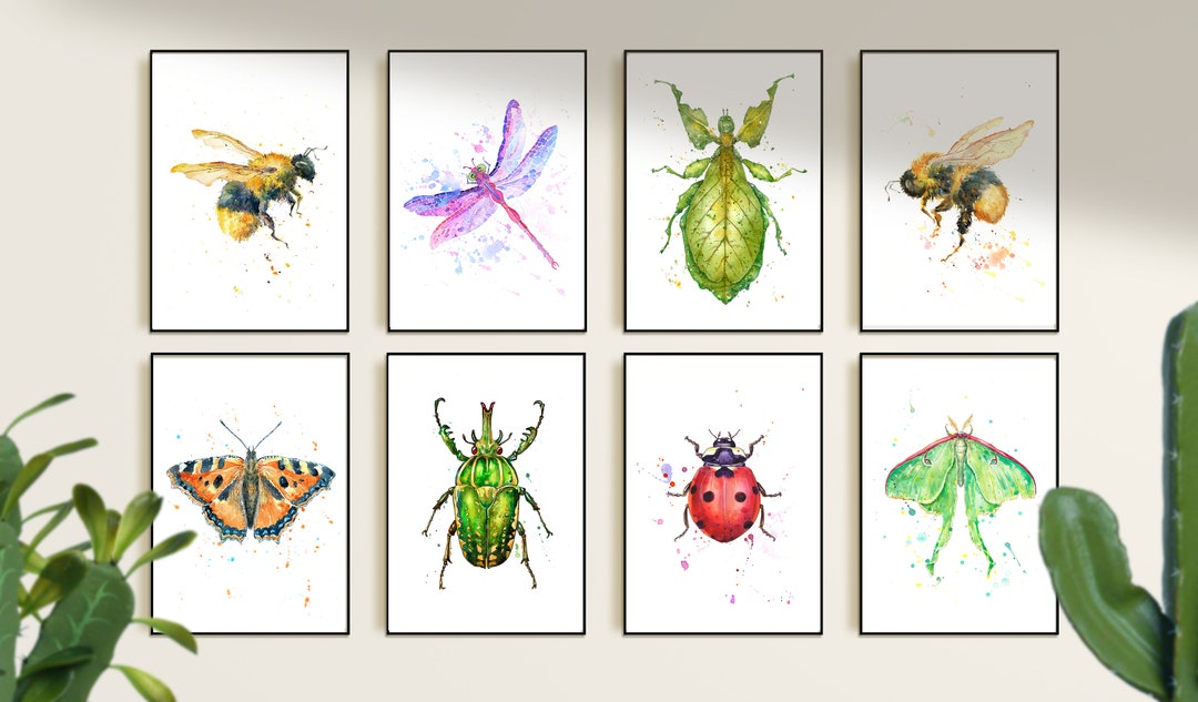 Custom Insects Set of 8, Insects Wall Art, Insects Prints, Watercolor ...