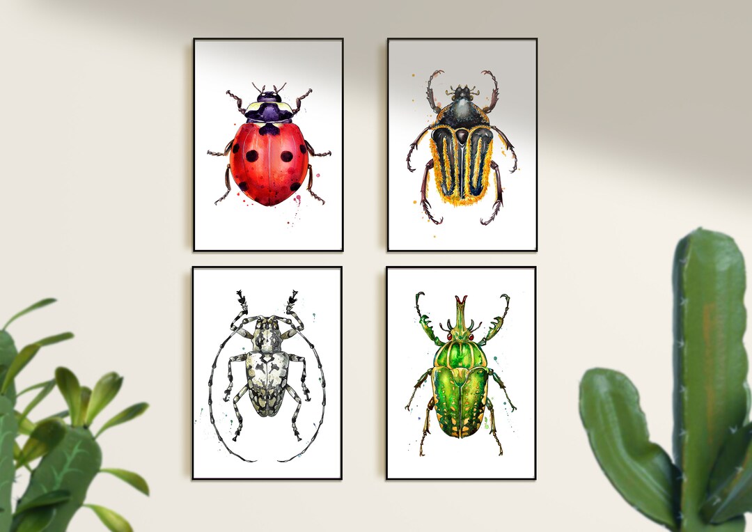 Custom Beetles Set of 4, Beetles Prints, Insects Wall Decor, Watercolor ...