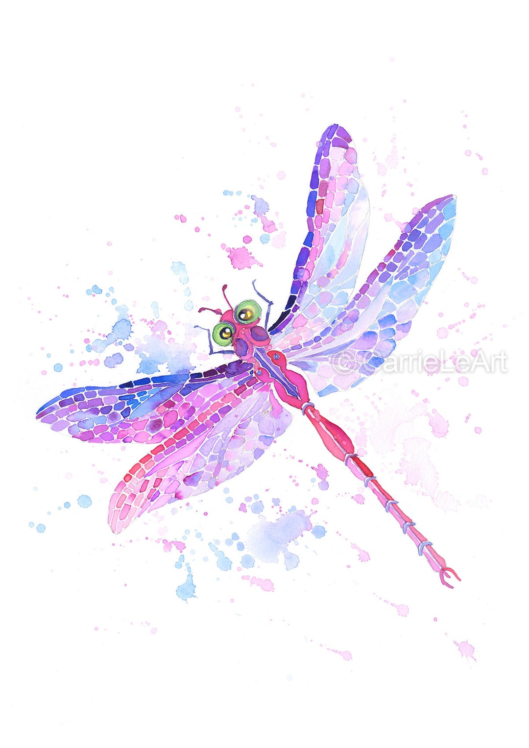 Watercolour Dragonfly Print, Dragonfly Wall Art, Pink Dragonfly Print ...