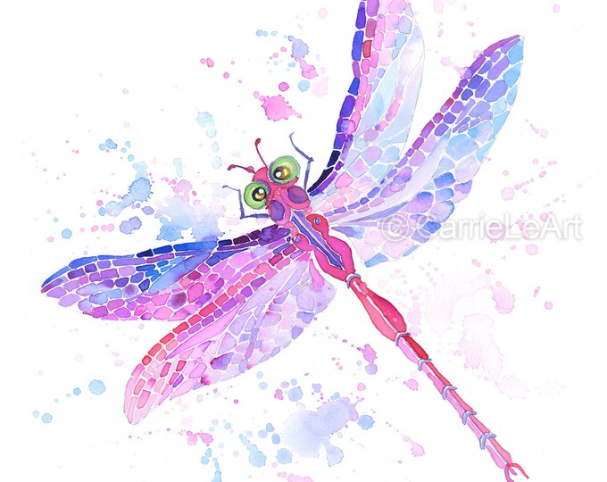 Watercolour Dragonfly Print, Dragonfly Wall Art, Pink Dragonfly Print, Insect Art, Dragonfly ...