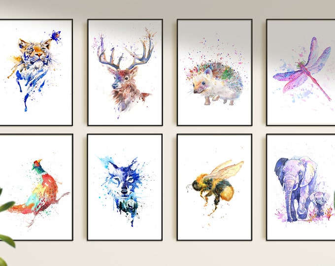 Watercolor Set of Wildlife Animal Prints, Wildlife Wall Art Set of 8 ...