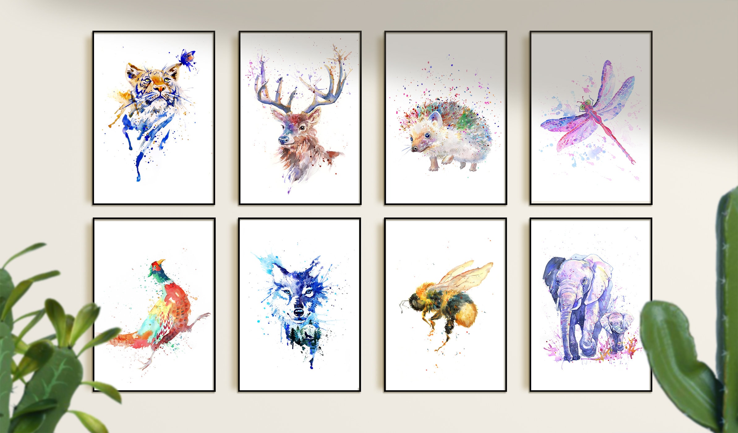 Watercolor Set of Wildlife Animal Prints, Wildlife Wall Art Set of 8 ...