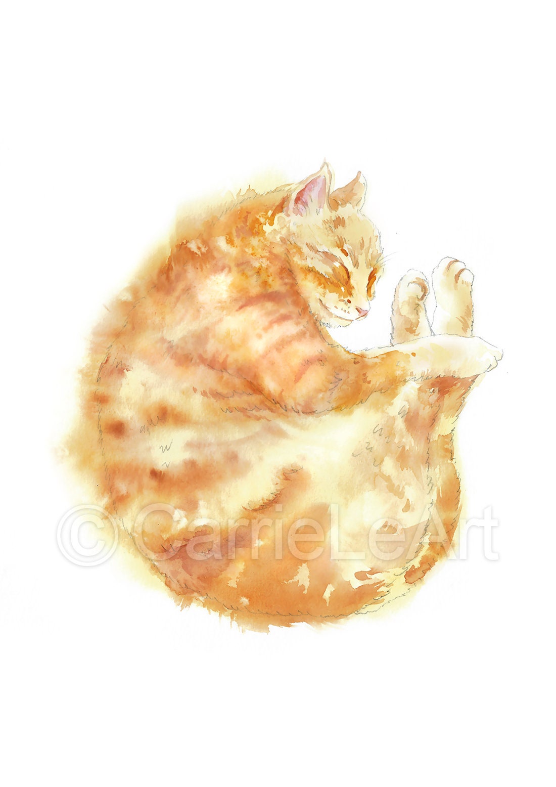 Orange Cat Watercolor Print Orange Tabby Painting Ginger | Etsy