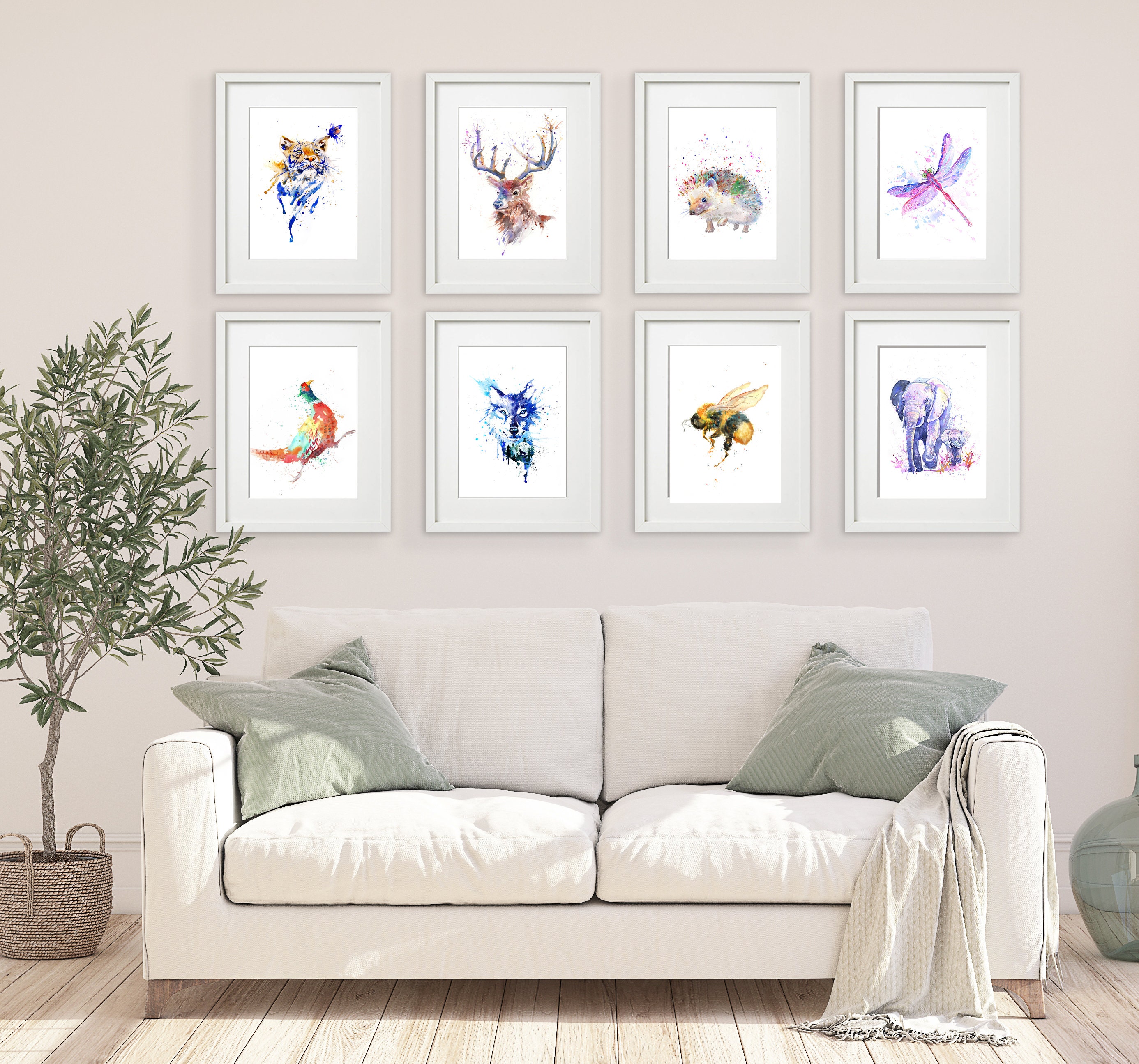 Watercolor Set of Wildlife Animal Prints, Wildlife Wall Art Set of 8 ...