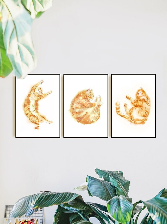 Tabby Cat Set of 3. Cat Print Cat Decor Ginger Tabby Cat - Etsy