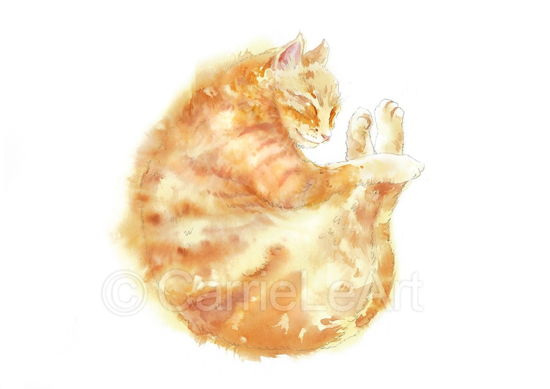 Orange Cat Watercolor Print, Orange Tabby Painting, Ginger Tabby Cat ...