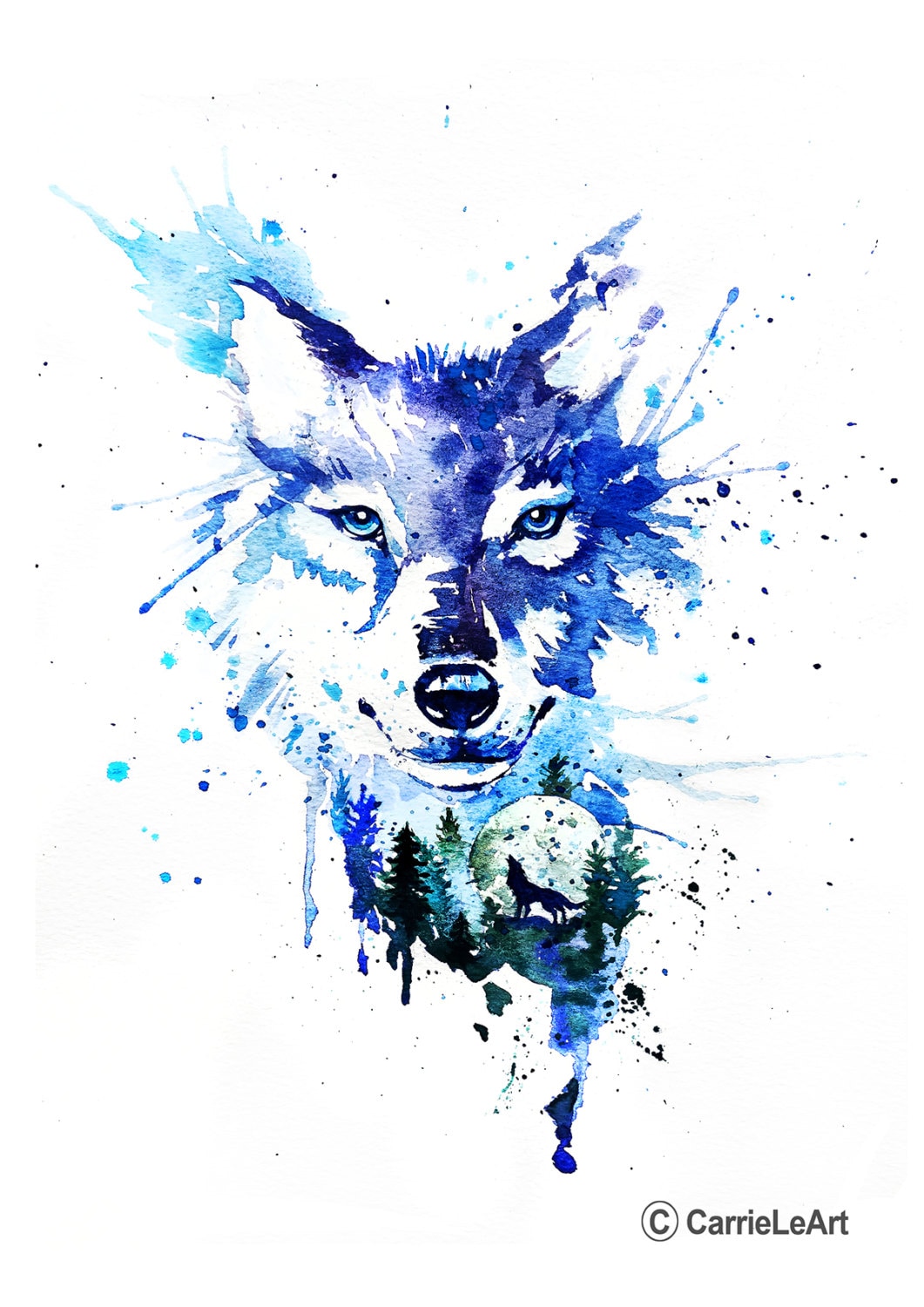 Wolf Print, Wolf Wall Art, Wolf Watercolour Print, Wolf Art, Wolf ...