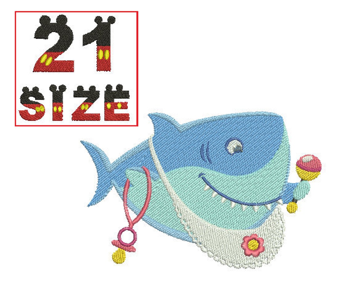 Baby Shark EMBROIDERY Design Kid Shark Applique Design Embroidery ...
