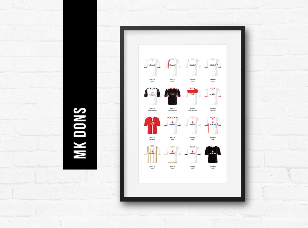MK Dons Football Print Poster Wall Art | Classic Kits | Iconic Retro ...
