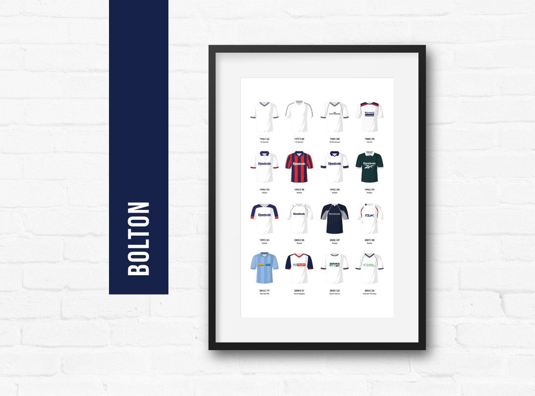 Bolton Football Print Poster Wall Art | Classic Kits | Iconic Retro ...