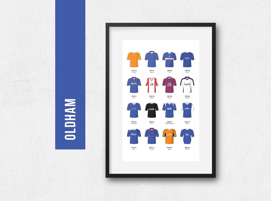 Oldham Football Print Poster Wall Art | Classic Kits | Iconic Retro ...