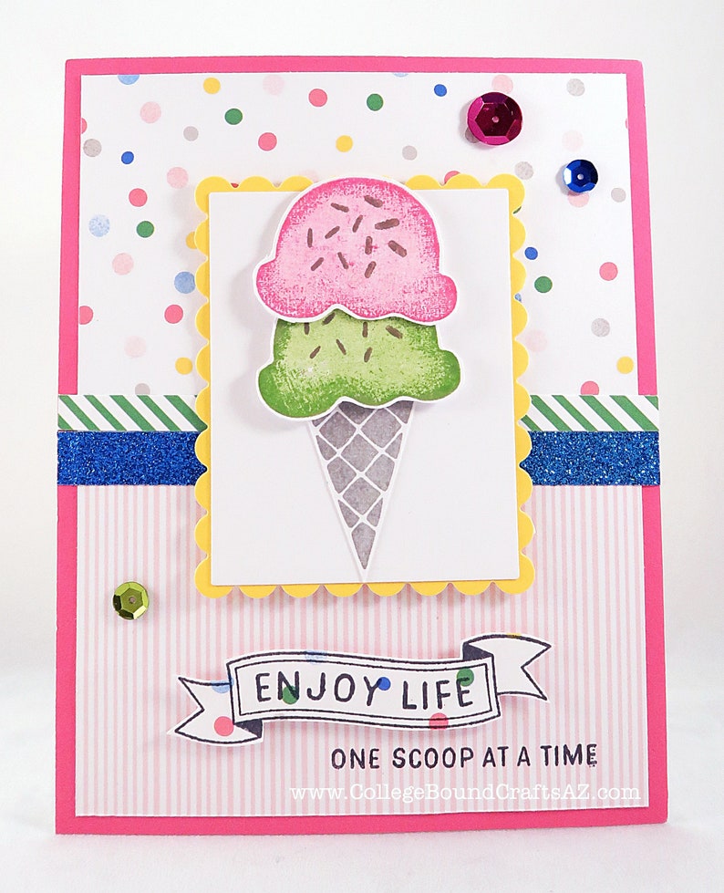 Enjoy Life One Scoop at A Time Ice Cream Cone Hand-stamped Card #276 - Etsy