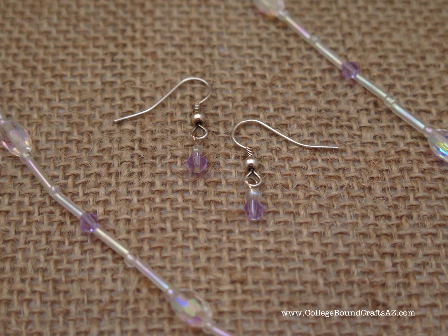 Dainty Periwinkle & Clear Glass Crystal Necklace and Earrings Set for ...