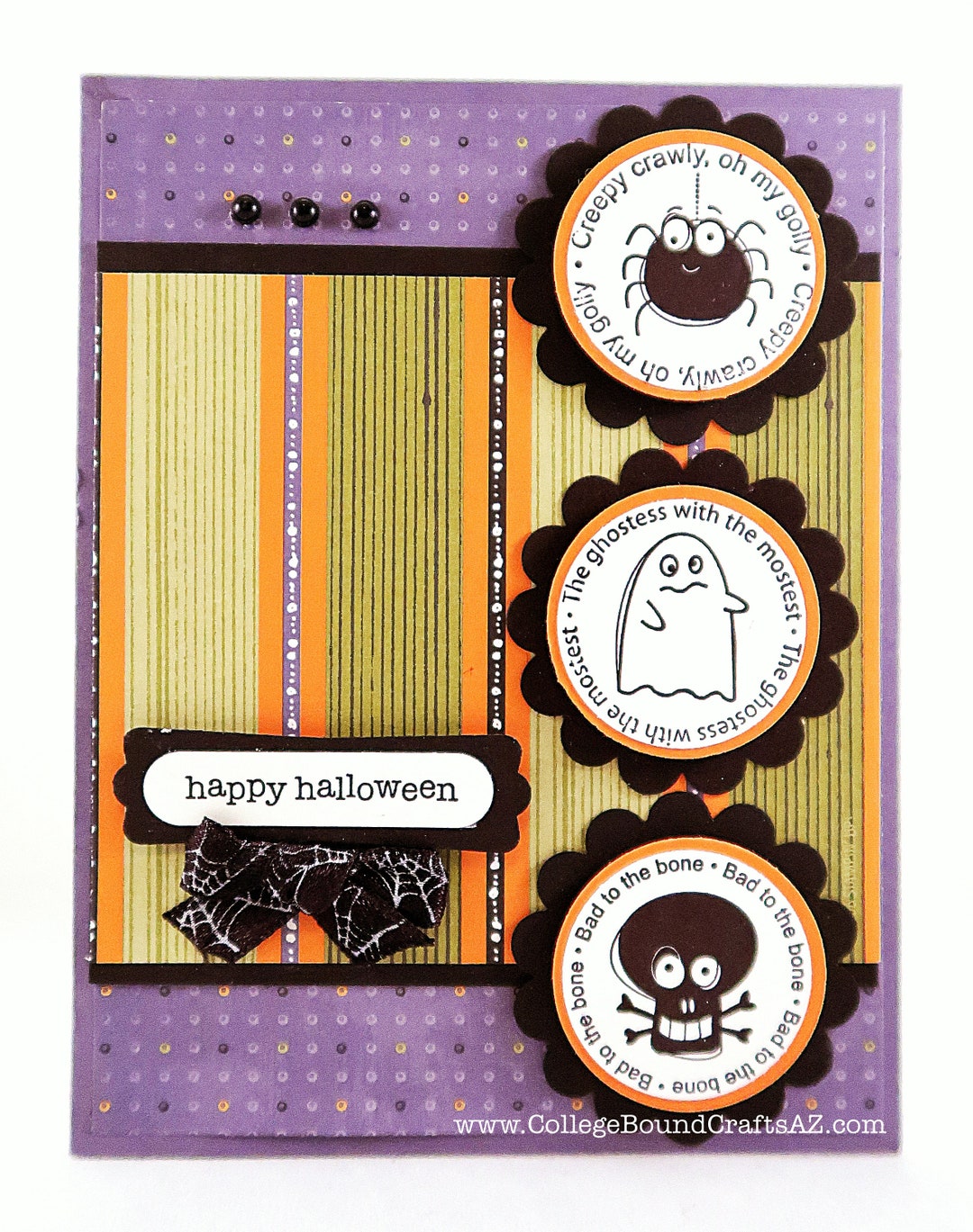 Happy Halloween Spider Ghost Skull Hand-stamped Card 334 - Etsy