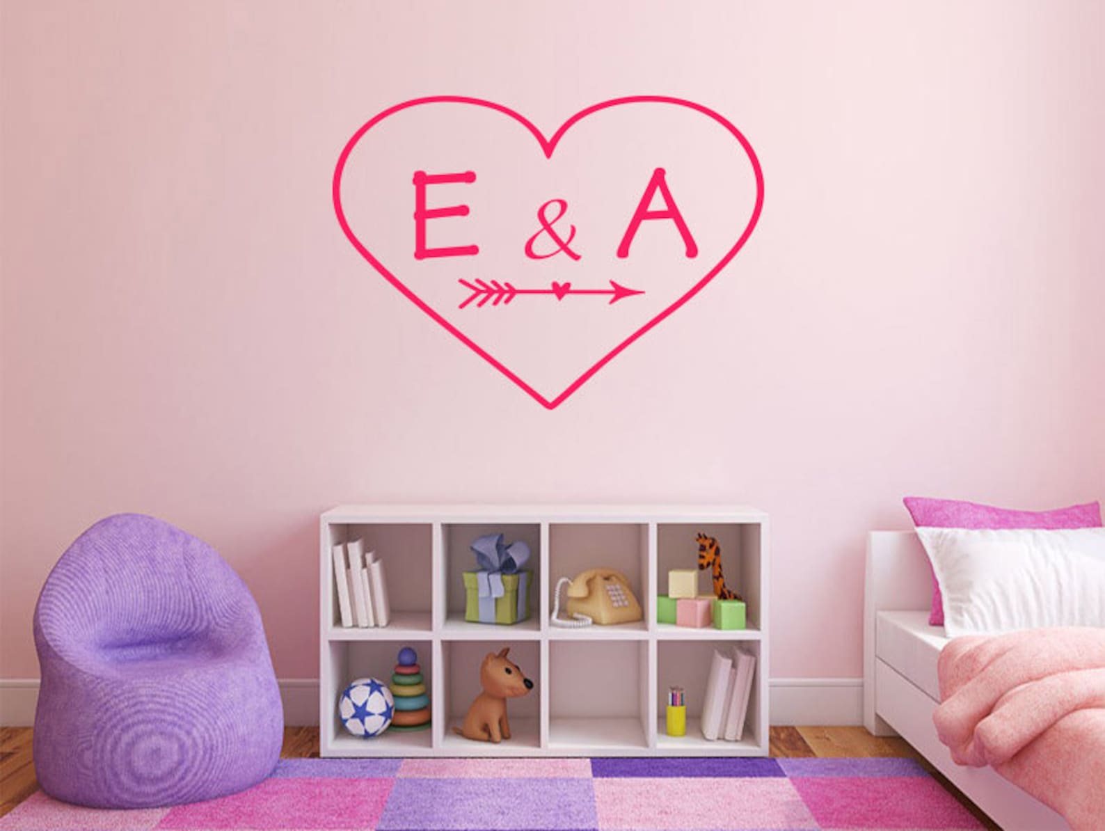 PERSONALISED Heart With Initials, Wall Art Sticker, Modern Transfer ...