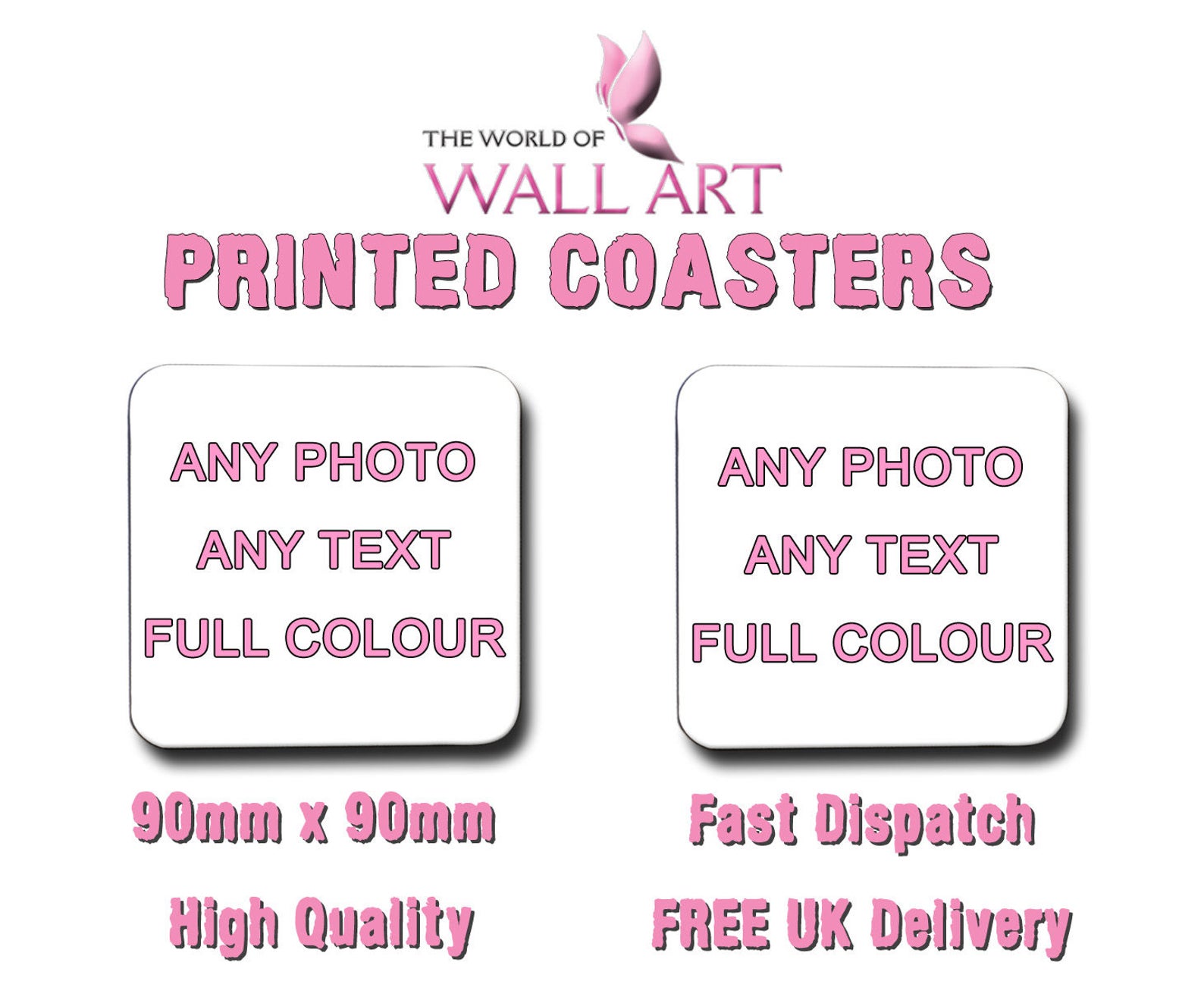 Printed Full Colour Coasters, Any Photo, Any Text, High Quality Wooden ...