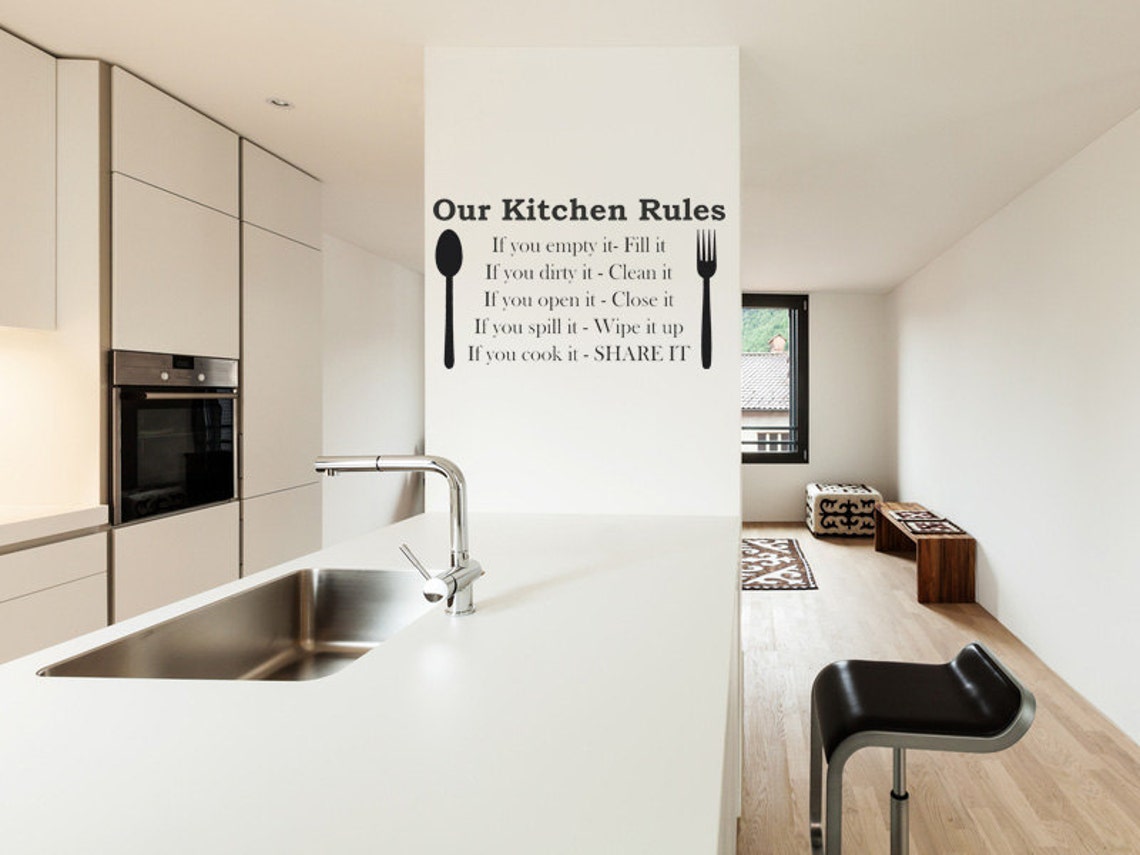 Kitchen Wall Quote, "our Kitchen Rules" Wall Art Sticker, Vinyl Decal ...