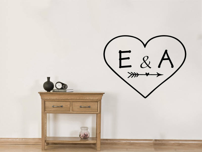 PERSONALISED Heart With Initials, Wall Art Sticker, Modern Transfer ...