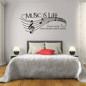 Music is Life Wall Art Quote, PVC Decal, Wall Art Sticker, Home Decor ...
