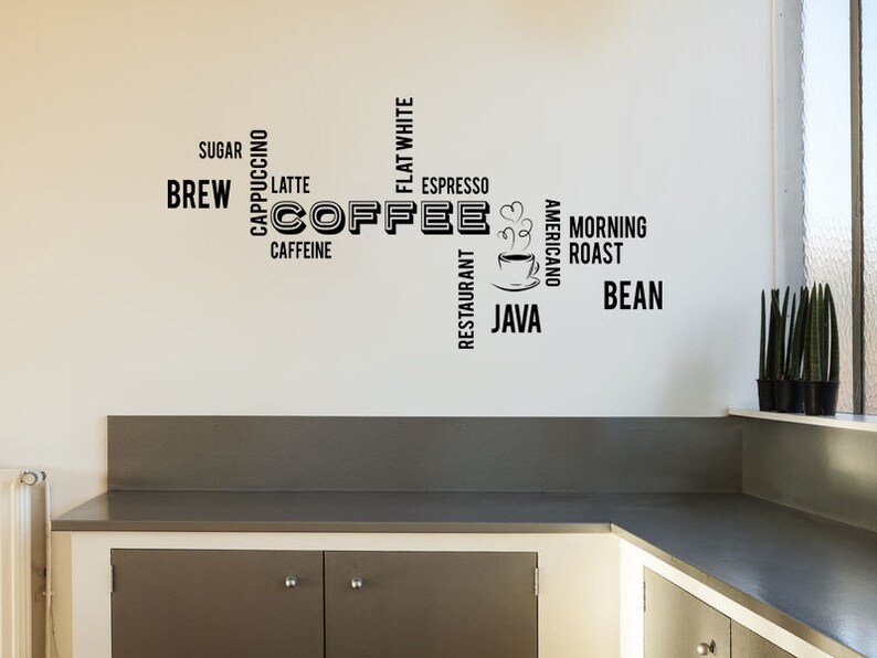 Kitchen Coffee Word Cloud Wall Art Sticker, Vinyl Decal, Modern ...