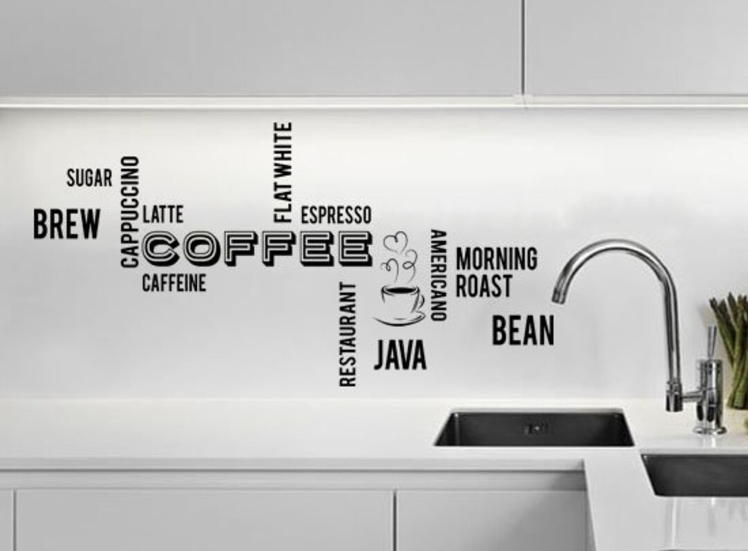 Kitchen Coffee Word Cloud Wall Art Sticker, Vinyl Decal, Modern ...