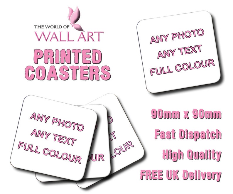 Printed Full Colour Coasters Any Photo Any Text High - Etsy