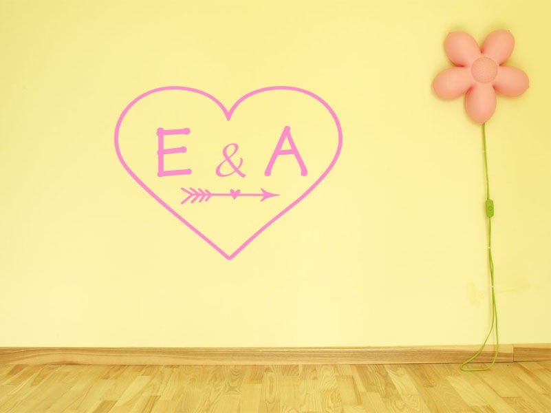 PERSONALISED Heart With Initials Wall Art Sticker Modern - Etsy