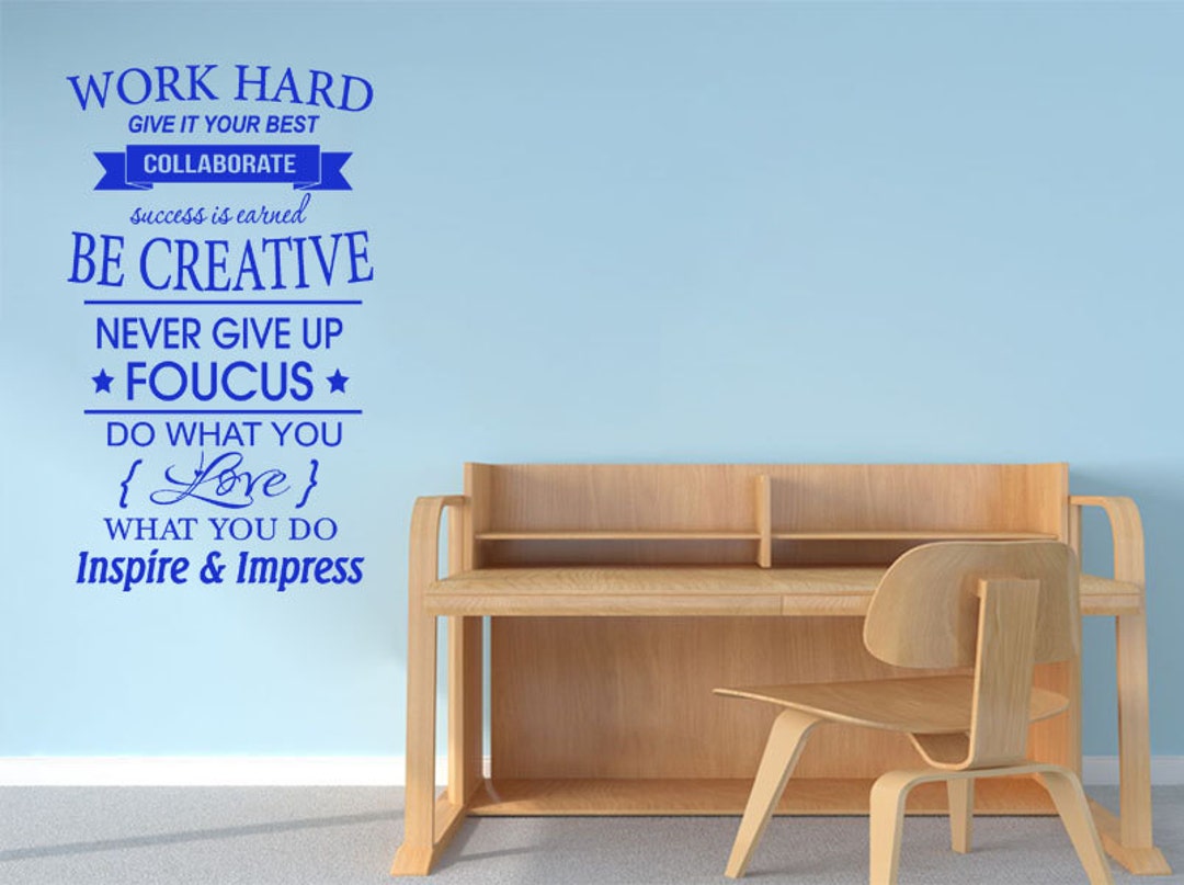 Motivational "work Hard..." Wall Quote, Wall Art Sticker, Vinyl Decal ...